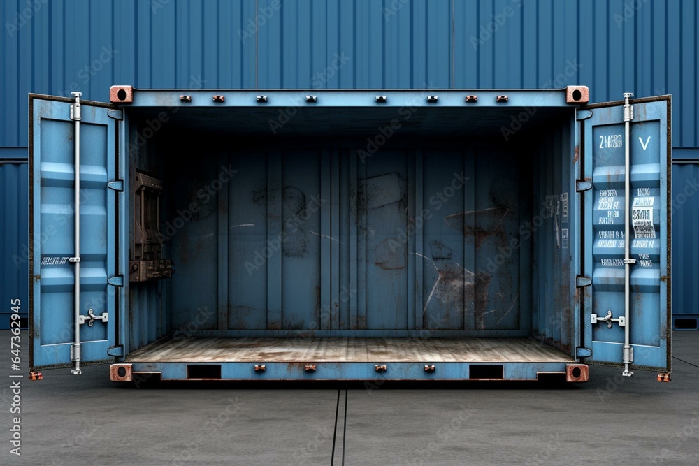 Illustrated 3D cargo container with worn surface for storage and ...