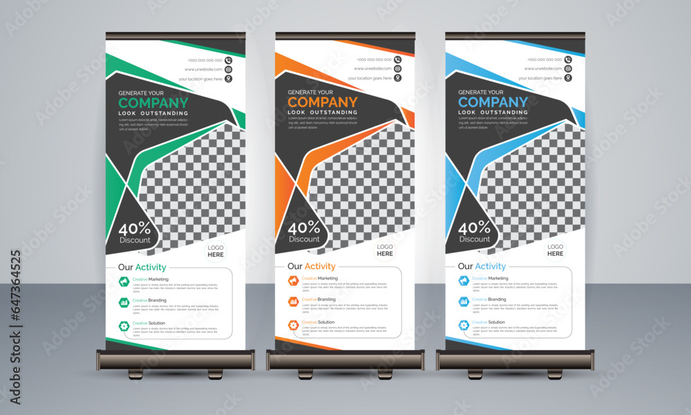 Corporate rollup banner template, advertisement, pull up, polygon ...