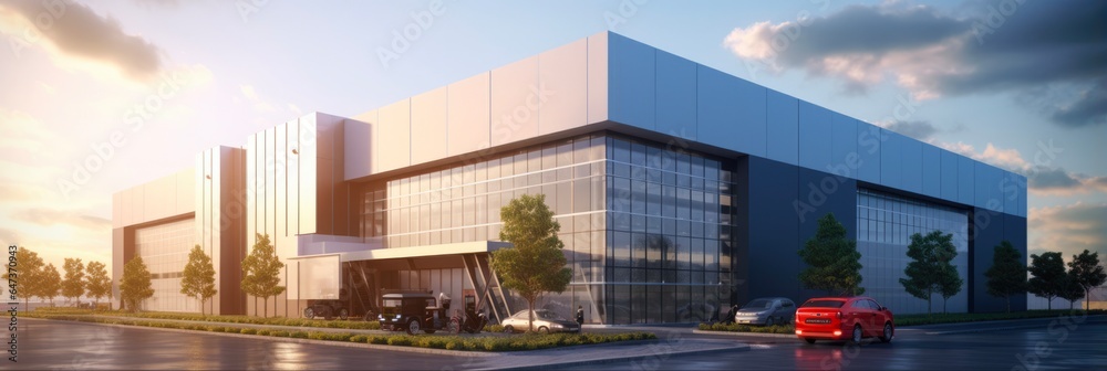 Modern Logistics Center Building with Transportation and Warehouse in ...
