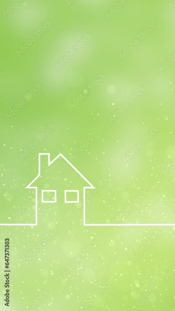Conceptual eco green house drawing lines with particles on vertical ...