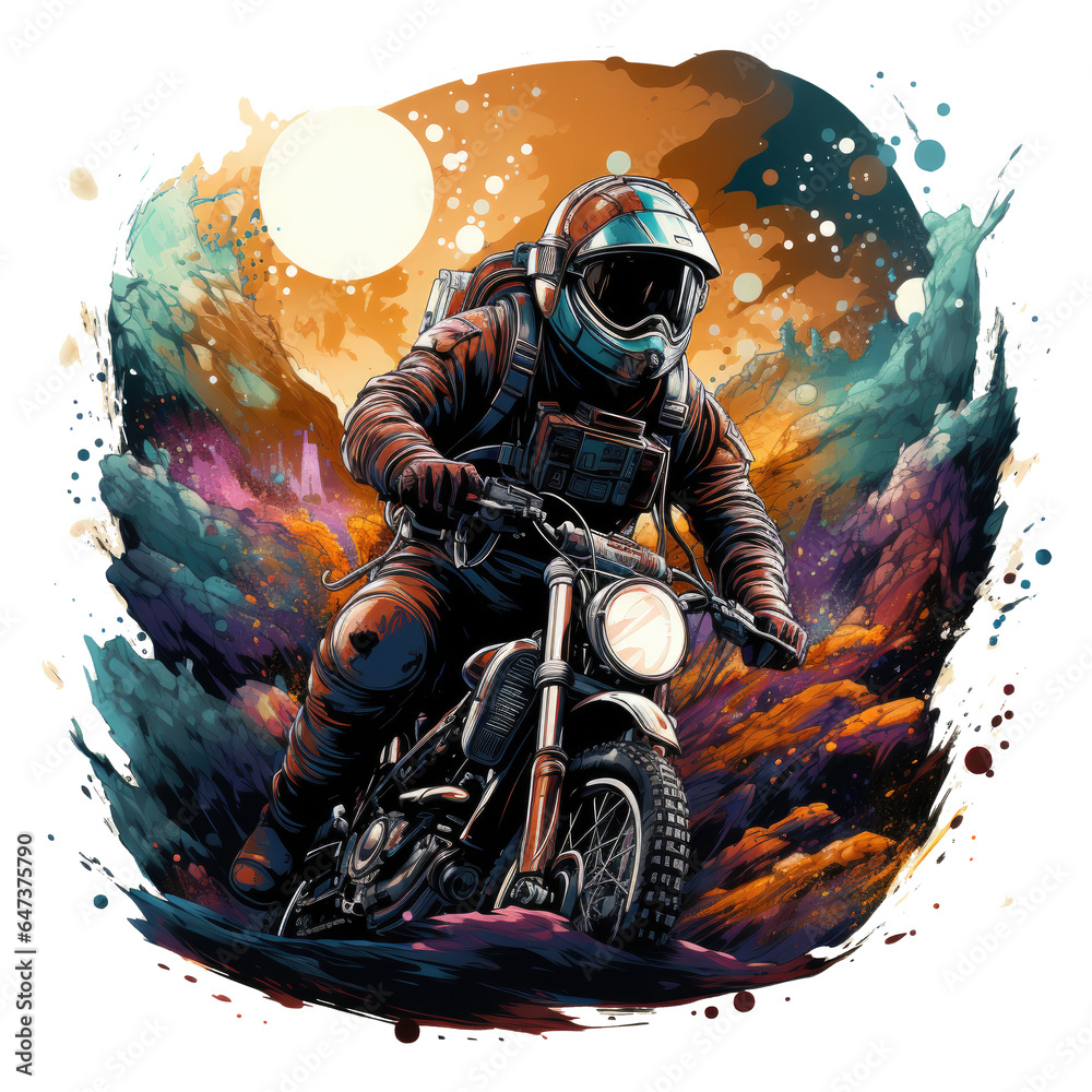 A cosmic motarsaikal biker t-shirt design set in outer space, the biker ...