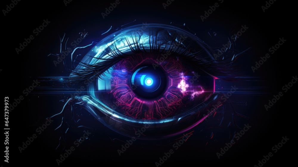 Sci-fi dream image with digital eye with blue and indigo color glowing lights Stock Illustration ...
