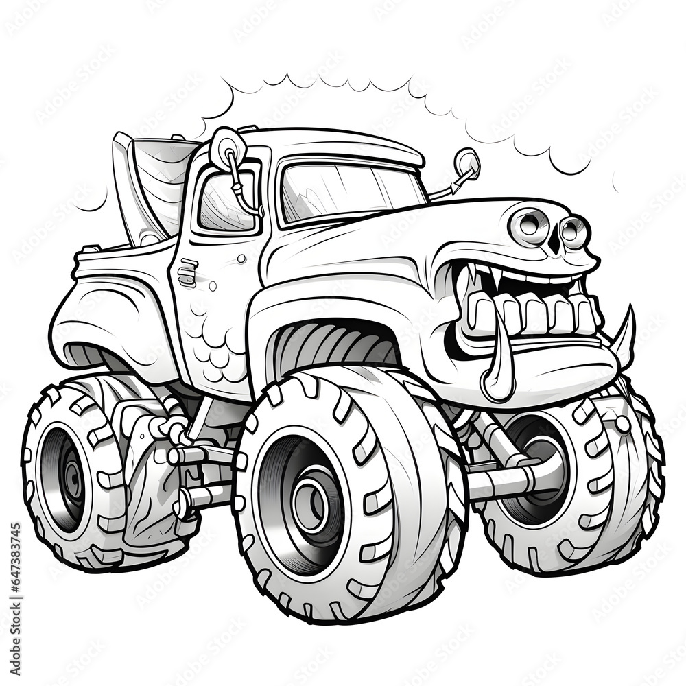 Outline drawing of Cartoon monster truck car concept, monster car ...
