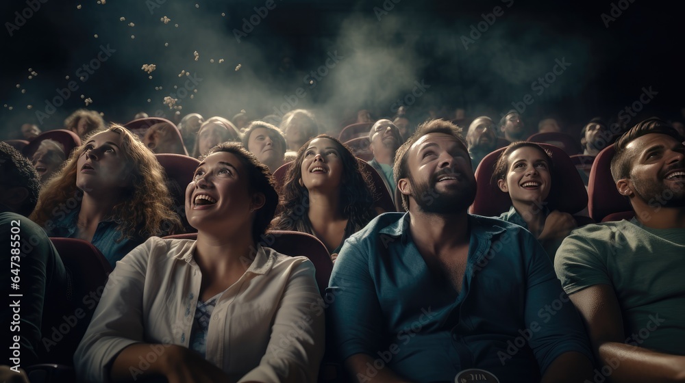 diverse audience engaged in a film, showing their emotional engagement ...