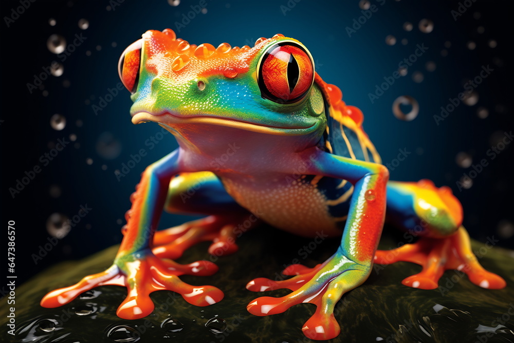 Poison vivid color frog. Poisonous animal of tropical rainforest. Pet ...