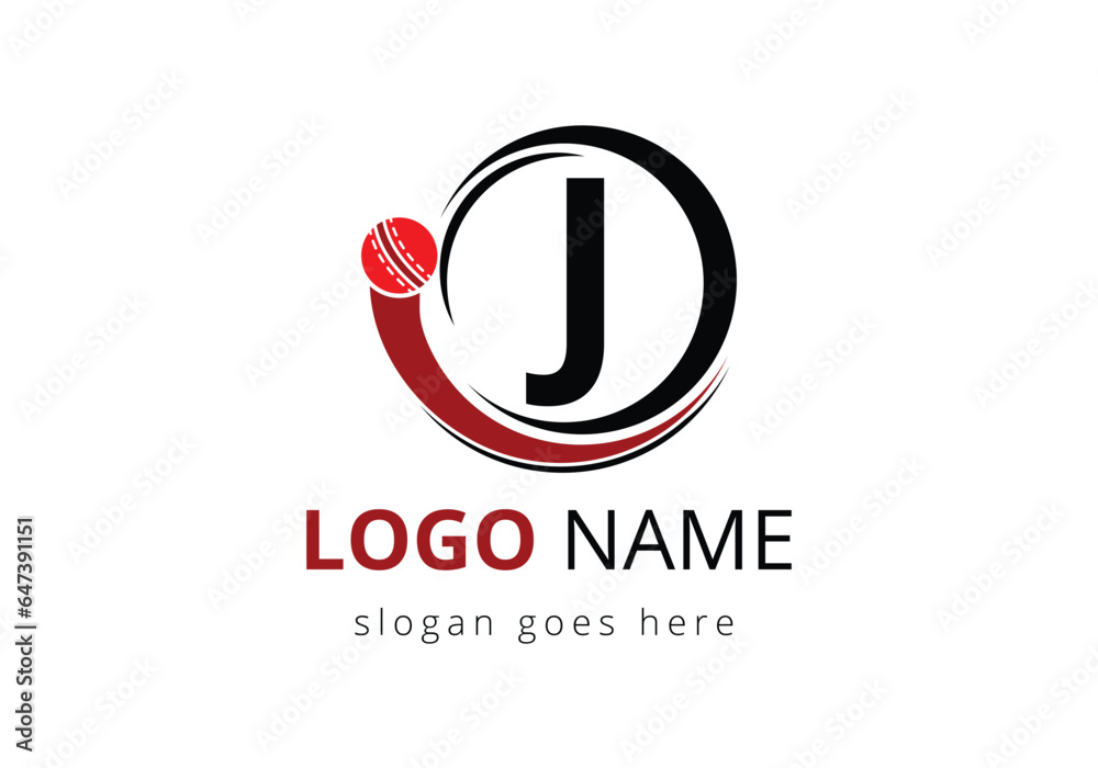 Letter J Cricket Logo Concept With Moving Cricket Ball Icon. For ...
