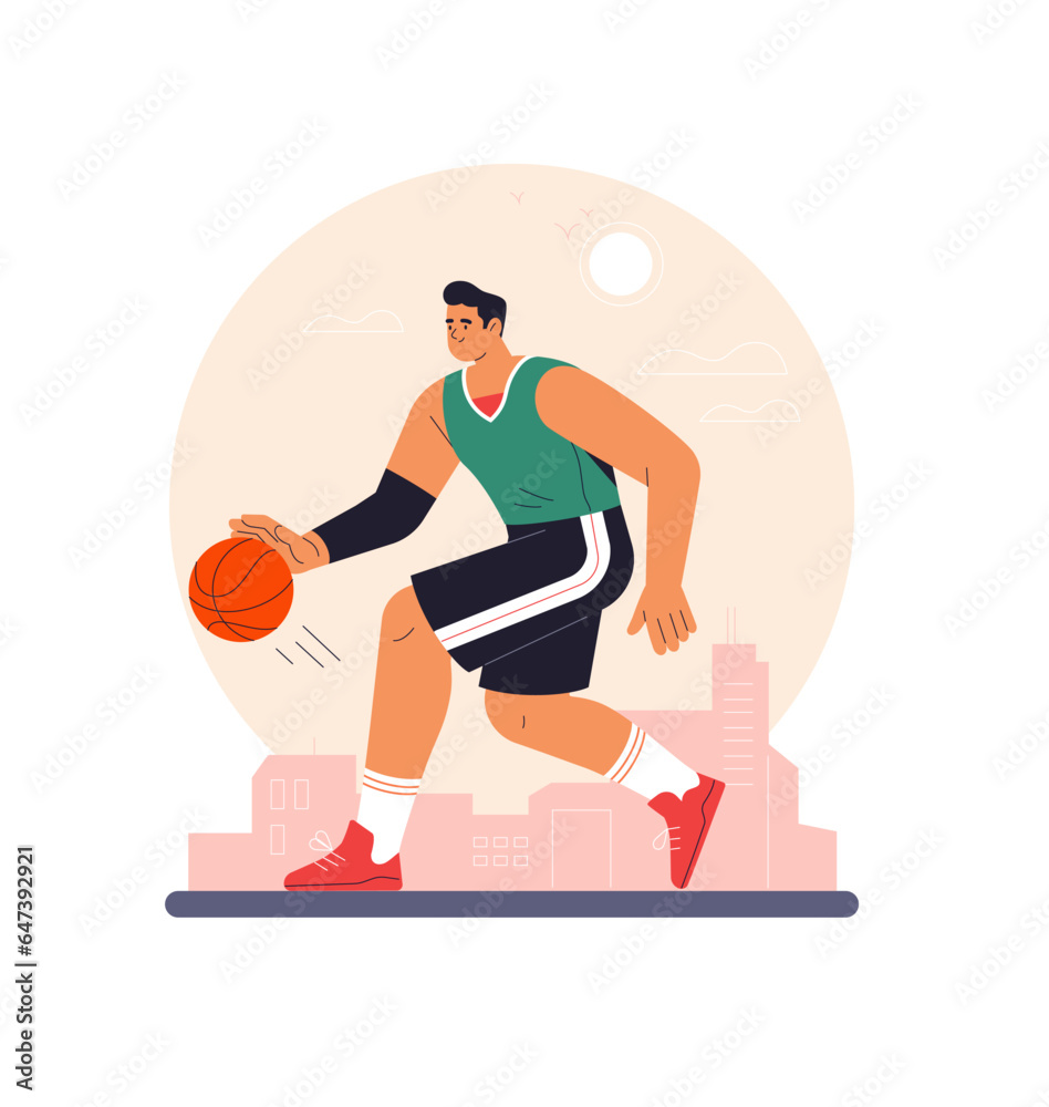 Outdoor basketball. Vector cartoon illustration in a trendy flat style ...
