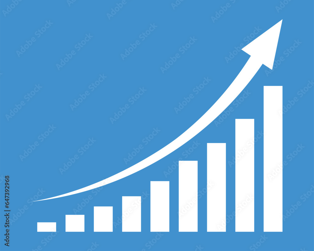 Graph data with an upward stepping arrow. Growth Bar white stairs step ...