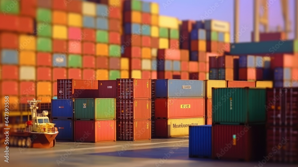 container ship cargo containers in logistics port terminal, background ...