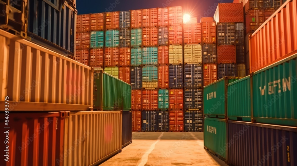 container ship cargo containers in logistics port terminal, background ...