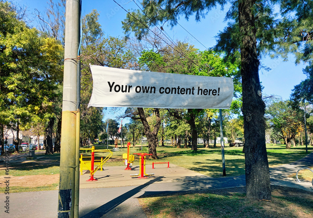 Hanging Swing Sign on the Street Park Mockup Stock Template | Adobe Stock