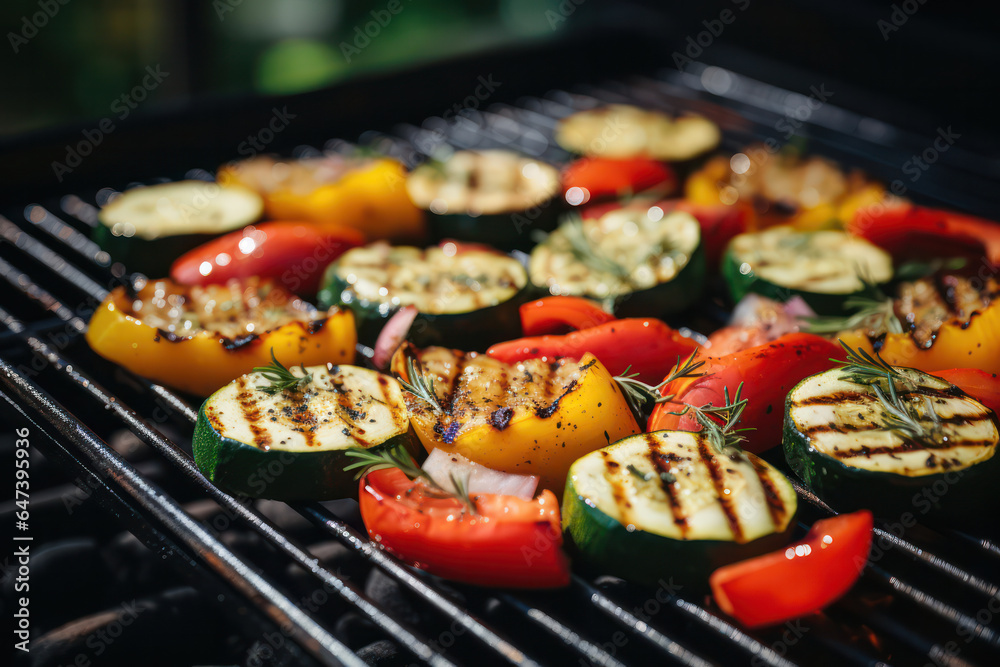 Legumes grilling at a bustling street market, with fragrant smoke and ...