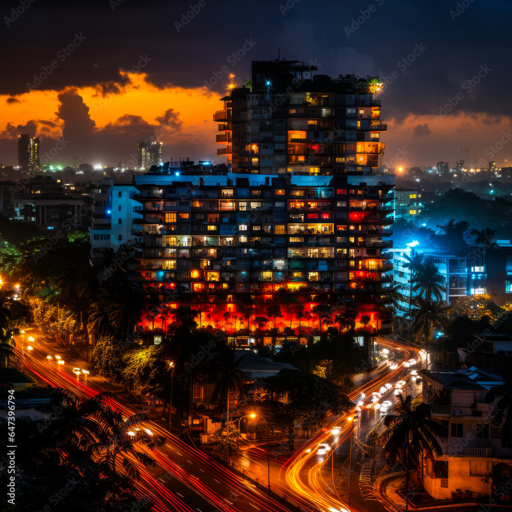 Enthralling nighttime view of vibrant African cityscape teeming with ...