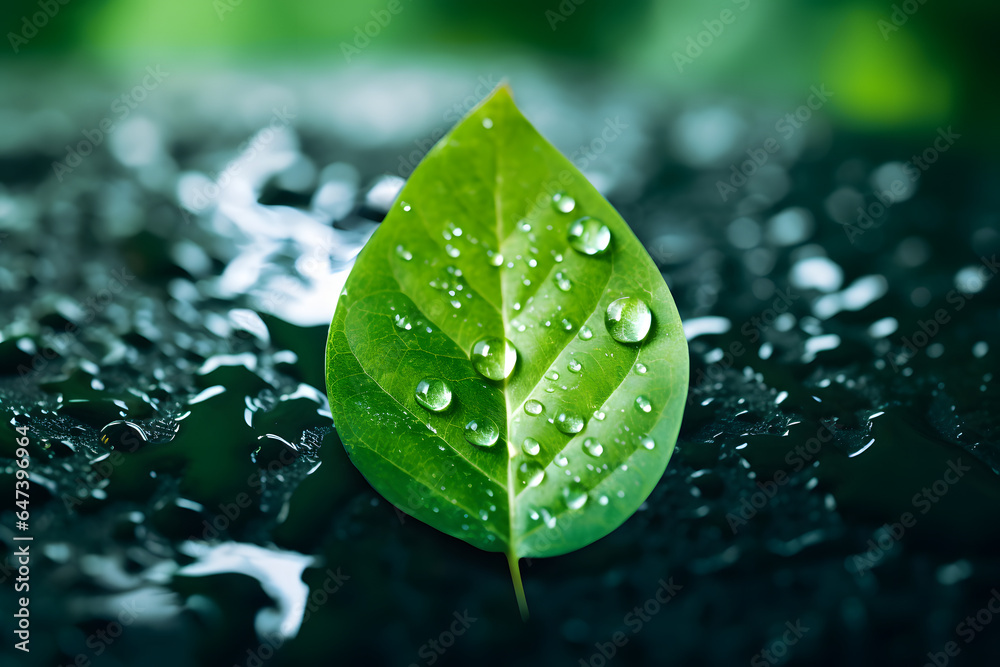CO2 reducing icon on green leaf with water droplet for decrease CO2 , carbon footprint and ...