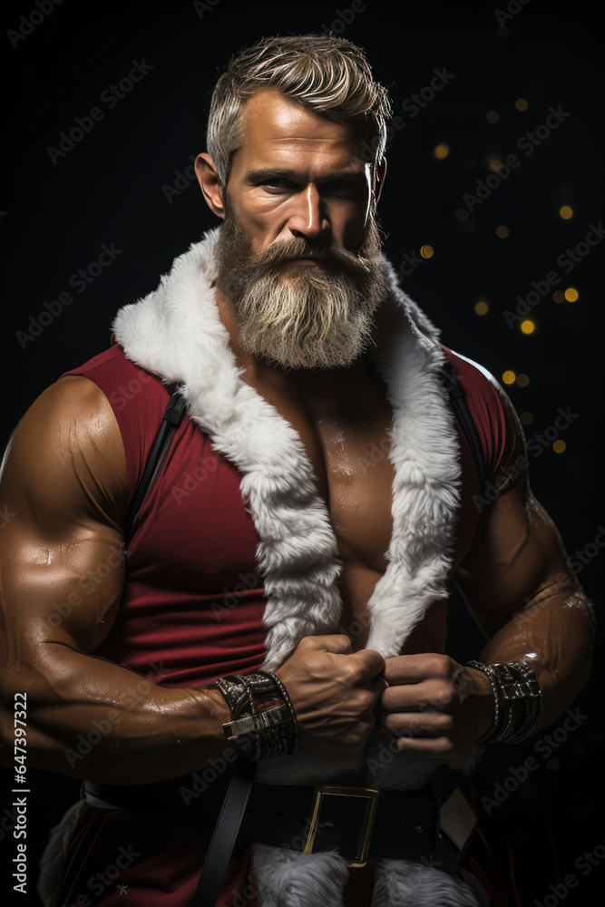 Eye Catching Portrayal Of A Muscular Bare Chested Santa Claus Embodiment Of Male Perfection