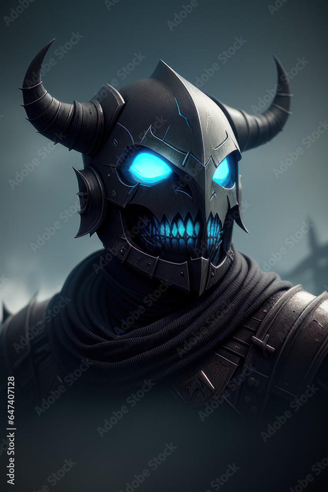 Portrait of an evil Death Knight in a horned helmet, Generative AI ...