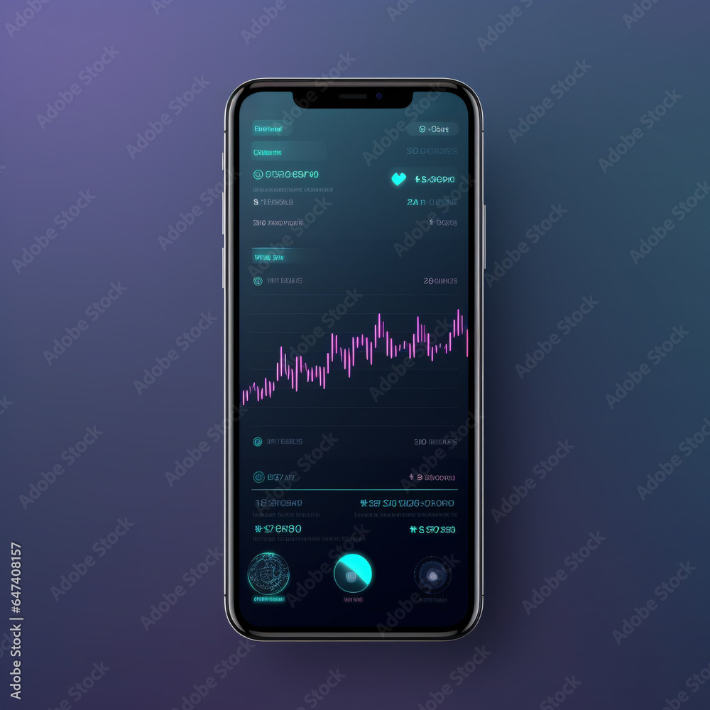 Foto de The phone screen displays various graphs that can display data and statistics in graph ...