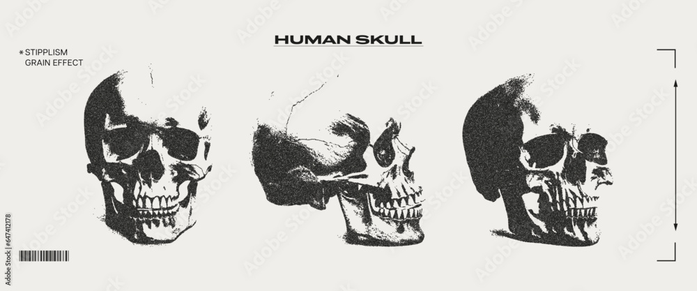 Human skull with grain effect. Trendy retro aesthetics of the 90s-2000s ...