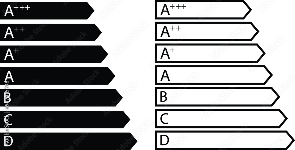 Energy efficiency chart icon set isolated on transparent background ...