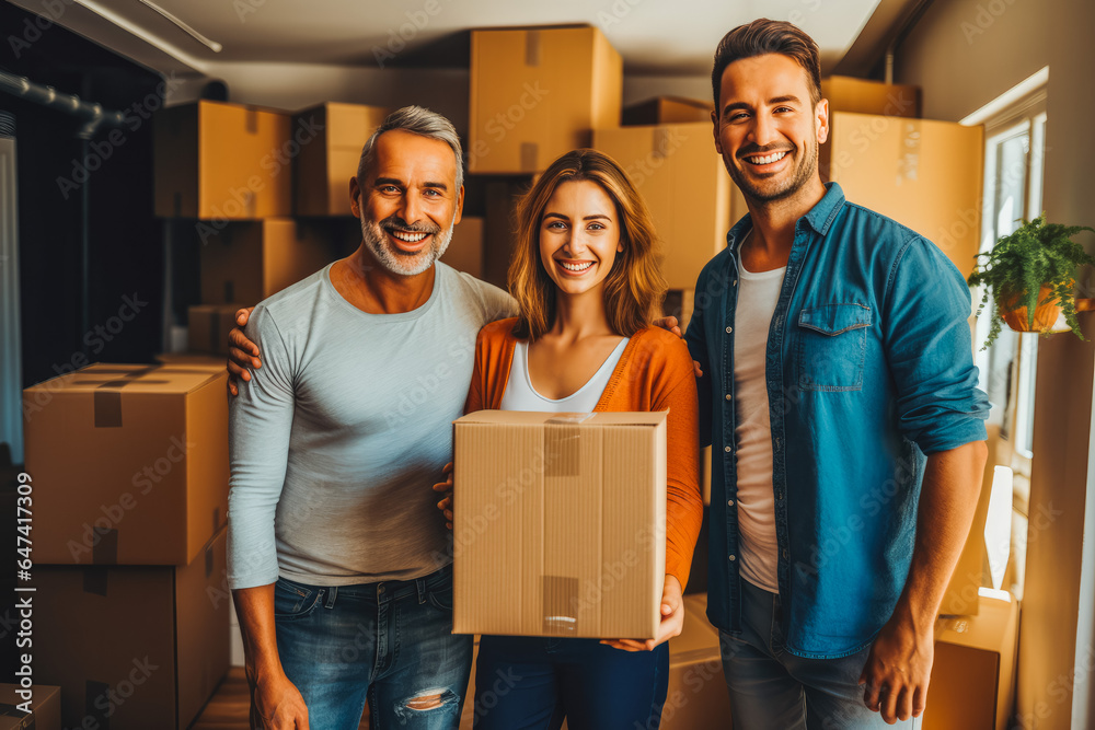Friends help packing house while moving, people moving out boxes from ...