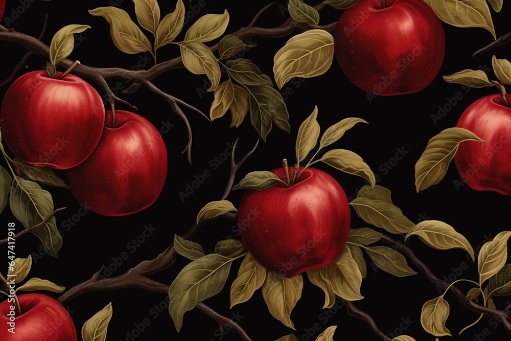 Red apple design seamlessly merges with dark brown background ...