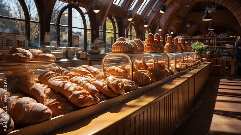 Rustic outdoor bakery and coffee shop with hot pastries and tables for ...