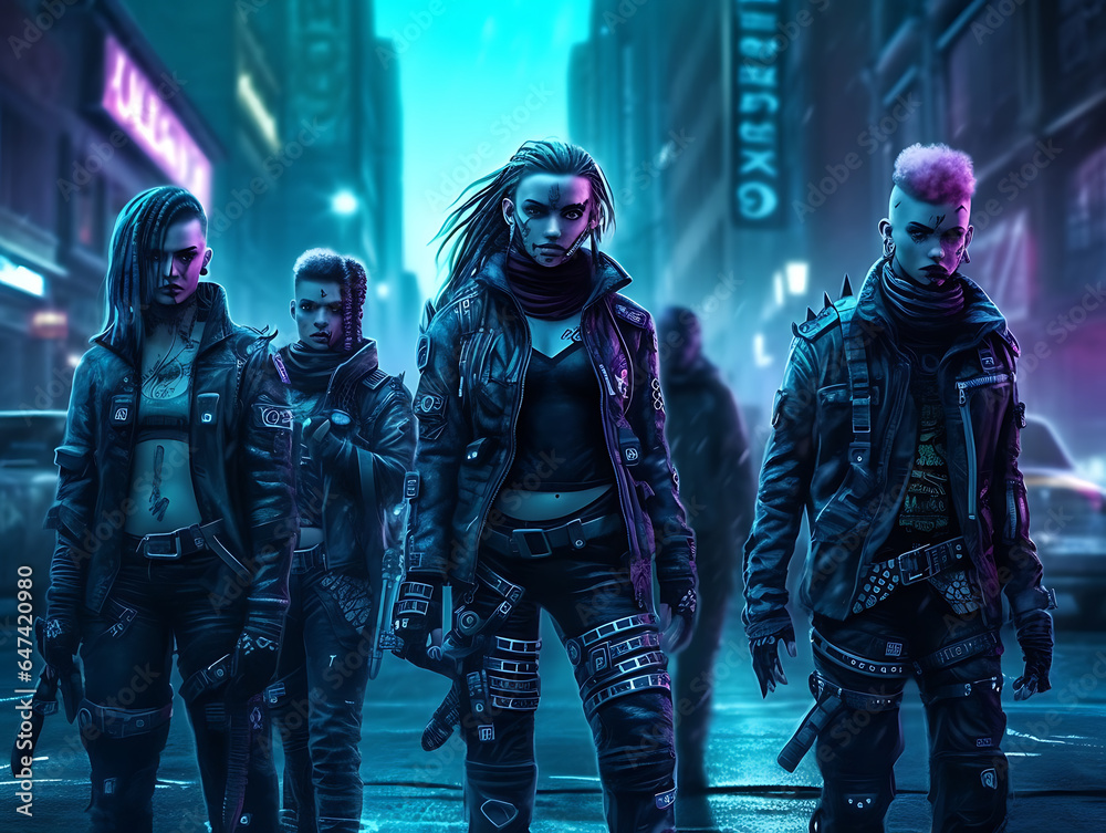 lang="x-default" Cyberpunk Street Gang. Illustration of a cyberpunk ...