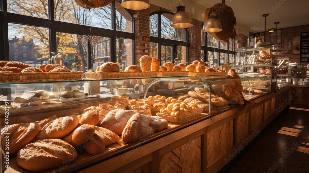 Rustic outdoor bakery and coffee shop with hot pastries and tables for ...