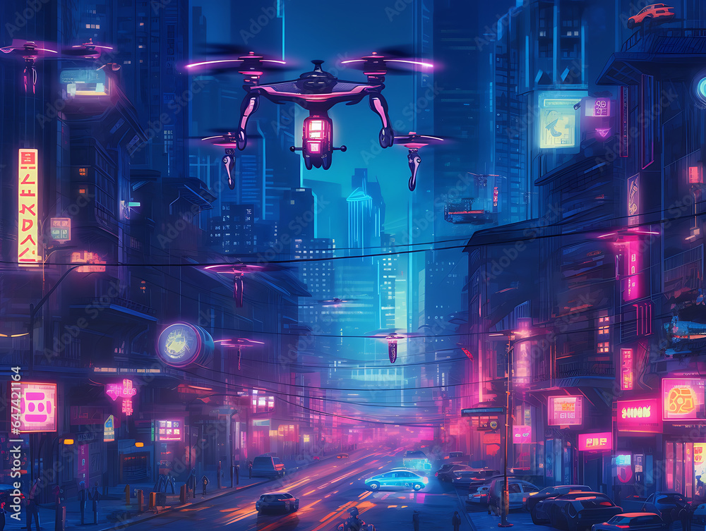 Cyberpunk Surveillance and Security: Illustration of advanced ...