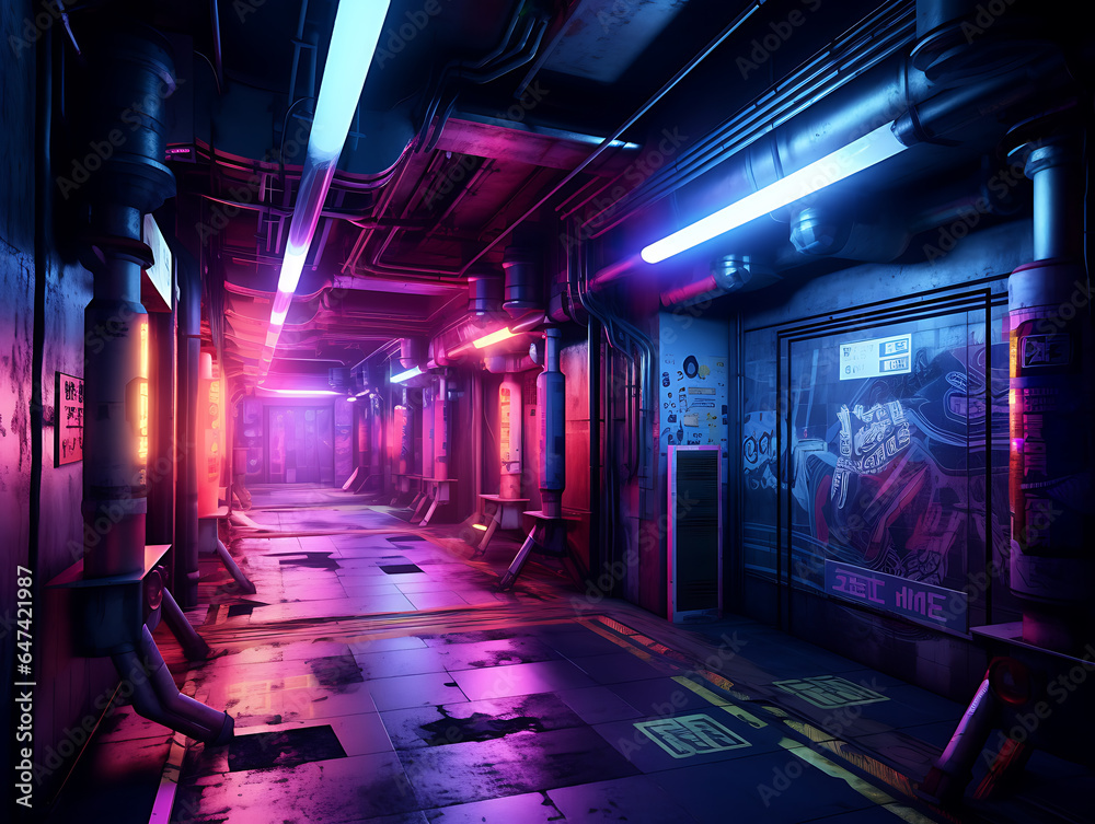 Cyberpunk Underground Techno Club. A subterranean techno club in a ...