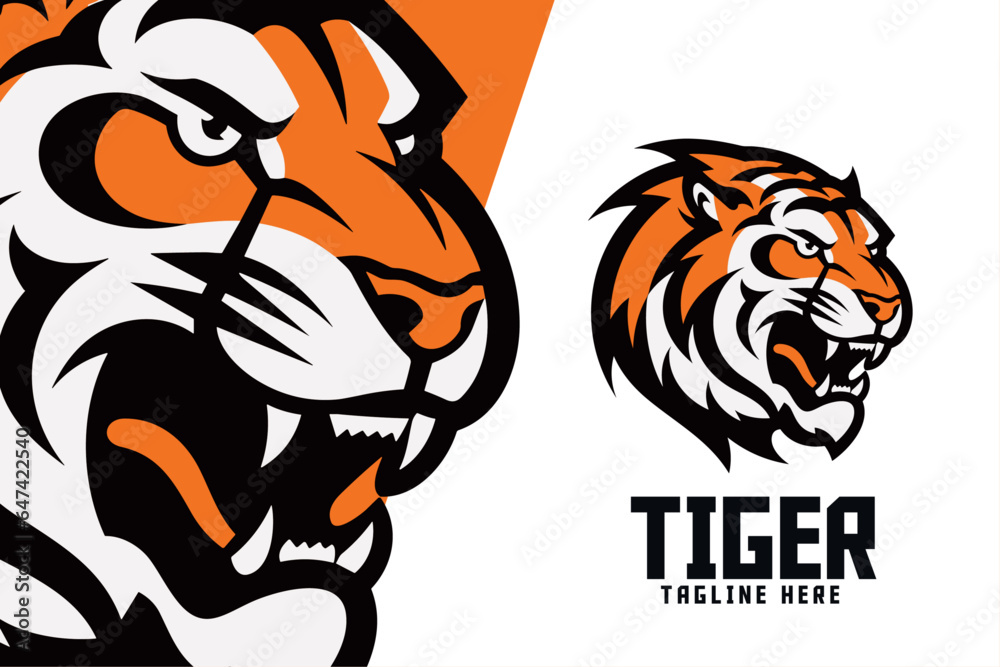 Big feline icon badge emblem: Tiger head mascot logo, animal template ...
