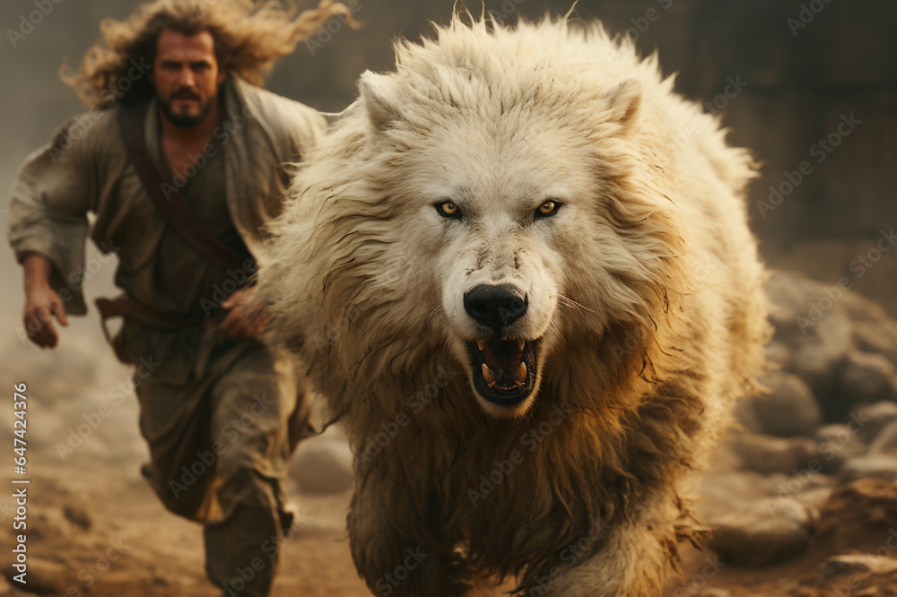 Jesus running towards wolf and lamb made with AI Stock Photo | Adobe Stock