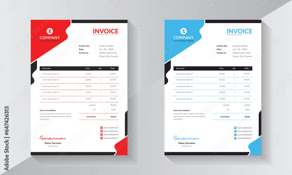Invoice design for office and business purposes, invoices with two ...