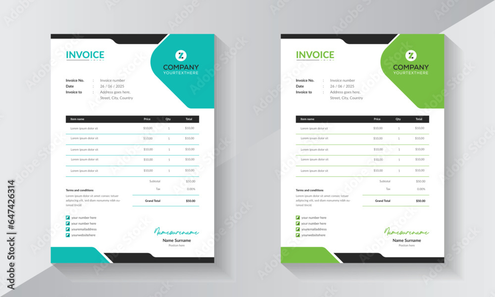 Invoice design for office and business purposes, invoices with two ...