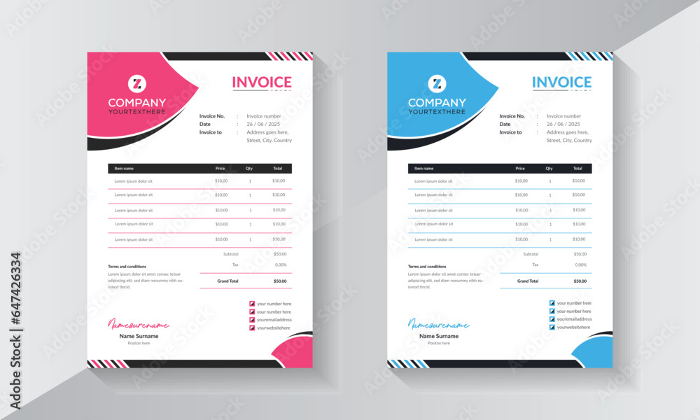 Invoice design for office and business purposes, invoices with two ...