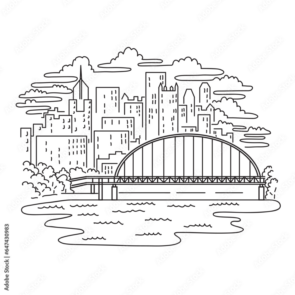 Mono line illustration of Fort Pitt Bridge spanning the Monongahela ...