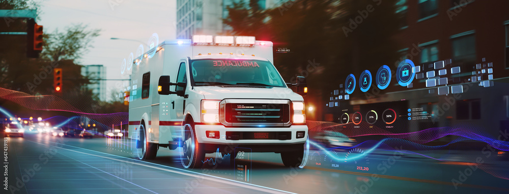 quick response medical ambulance vehicle or truck speeding on the way ...