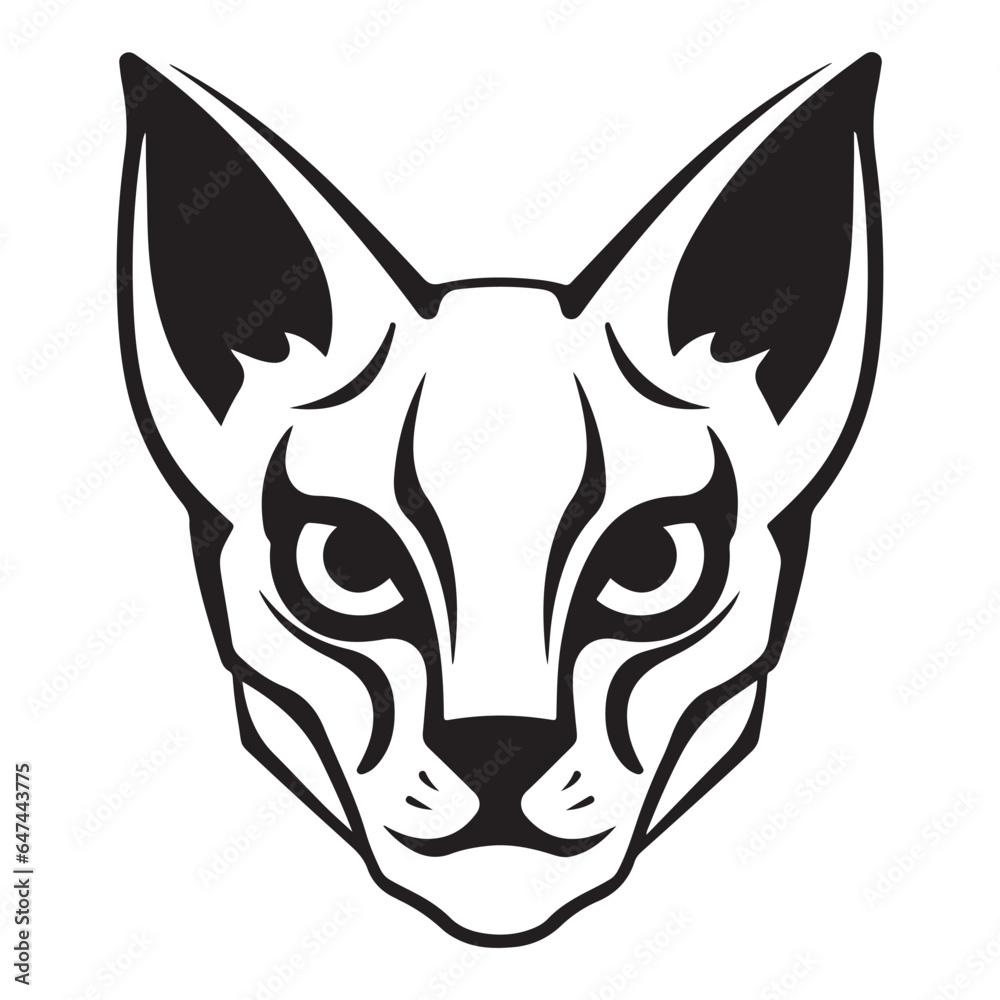 Vector isolated one single cat head bald cat sphinx breed front view ...