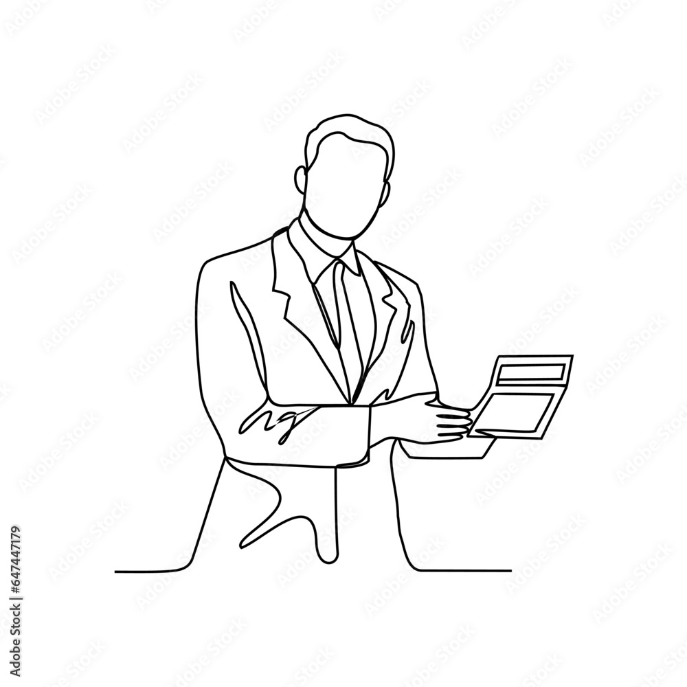 One continuous line drawing of Accountant profession with white ...