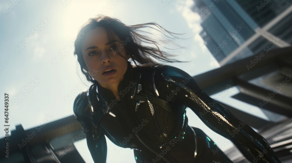 A dramatic rooftop escape unfolds as the Stealth Cyborg leaps across ...