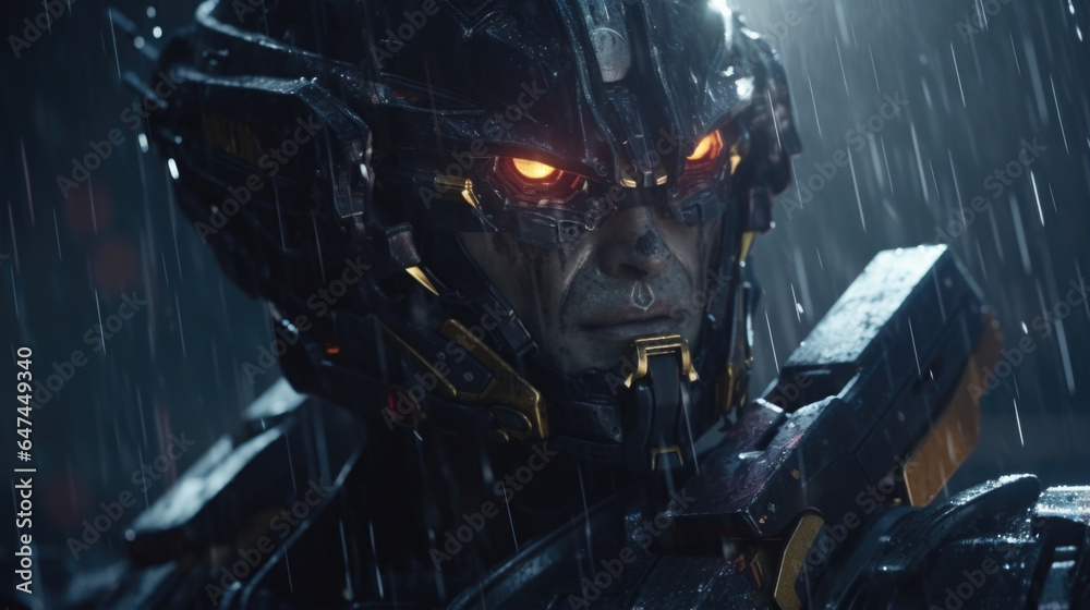 Battling amidst a torrential downpour, a cyberenhanced pilot commands a ...