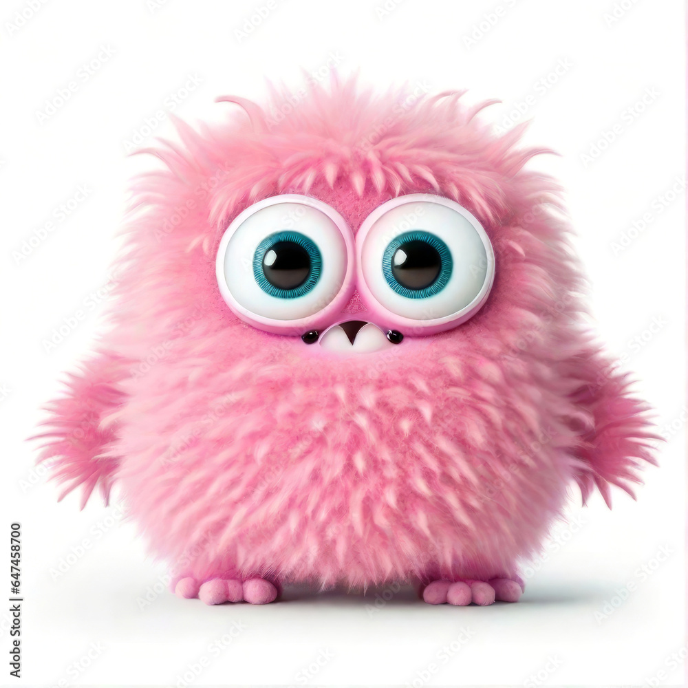Cute pink furry monster realistic illustration on white background ...