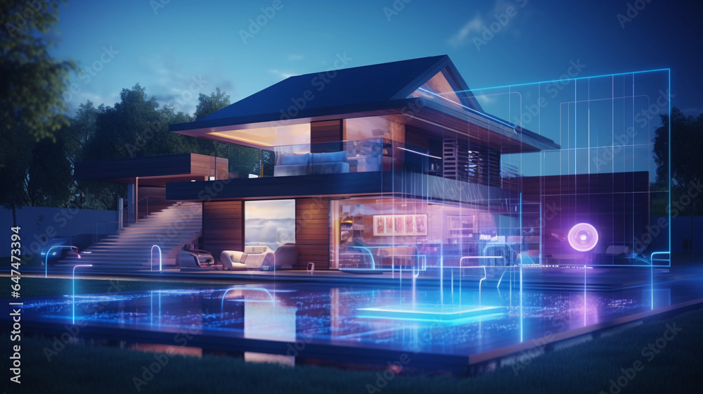 Green energy efficient smart home. Luxury house with high tech ...