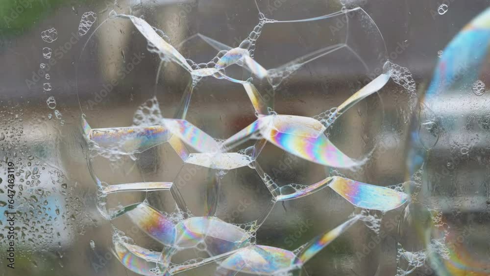 Lots of Sticky Multicolored Soap Bubbles on the Surface of a Wet Rainy ...