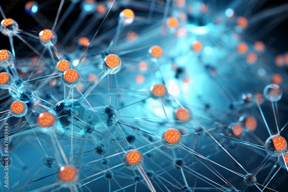 Microscopic view of interconnected biotech cell lines Stock Photo ...