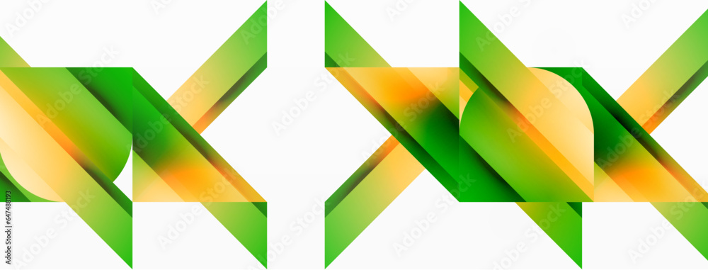 Gradient color triangles and circles on white. Dynamic blend creating ...