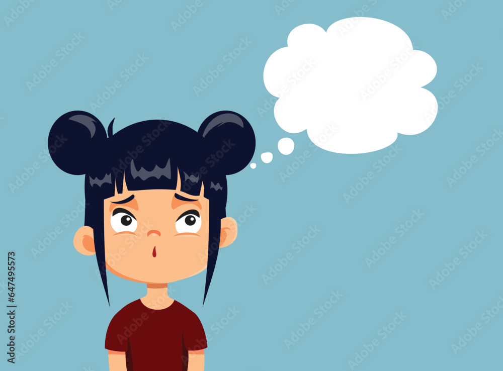 Puzzled Girl Thinking Feeling Sad Vector Cartoon Illustration. Stressed ...