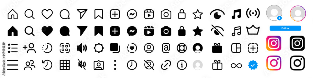 Instagram icon set. social media icon like, comment, share etc ...