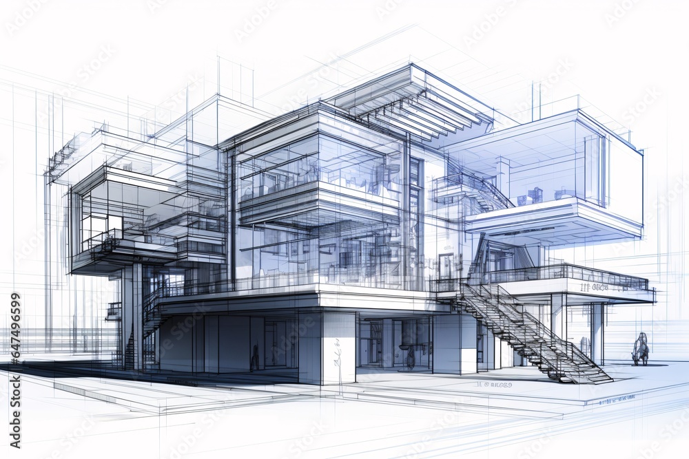 Wire-frame technology background illustrating a futuristic building ...