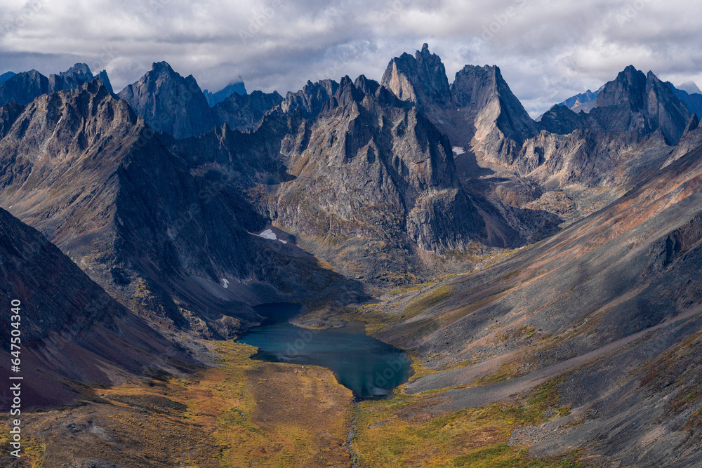 Aerial views of the Tombstone Range and Grizzly Lake along the Dempster ...